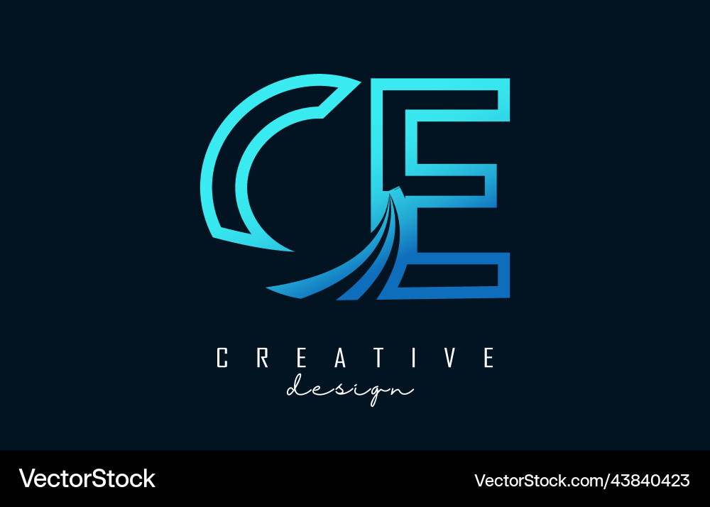 Outline blue letters ce c logo with leading Vector Image