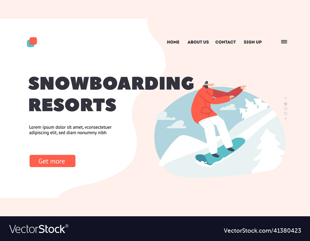 Snowboarding resorts landing page template winter Vector Image