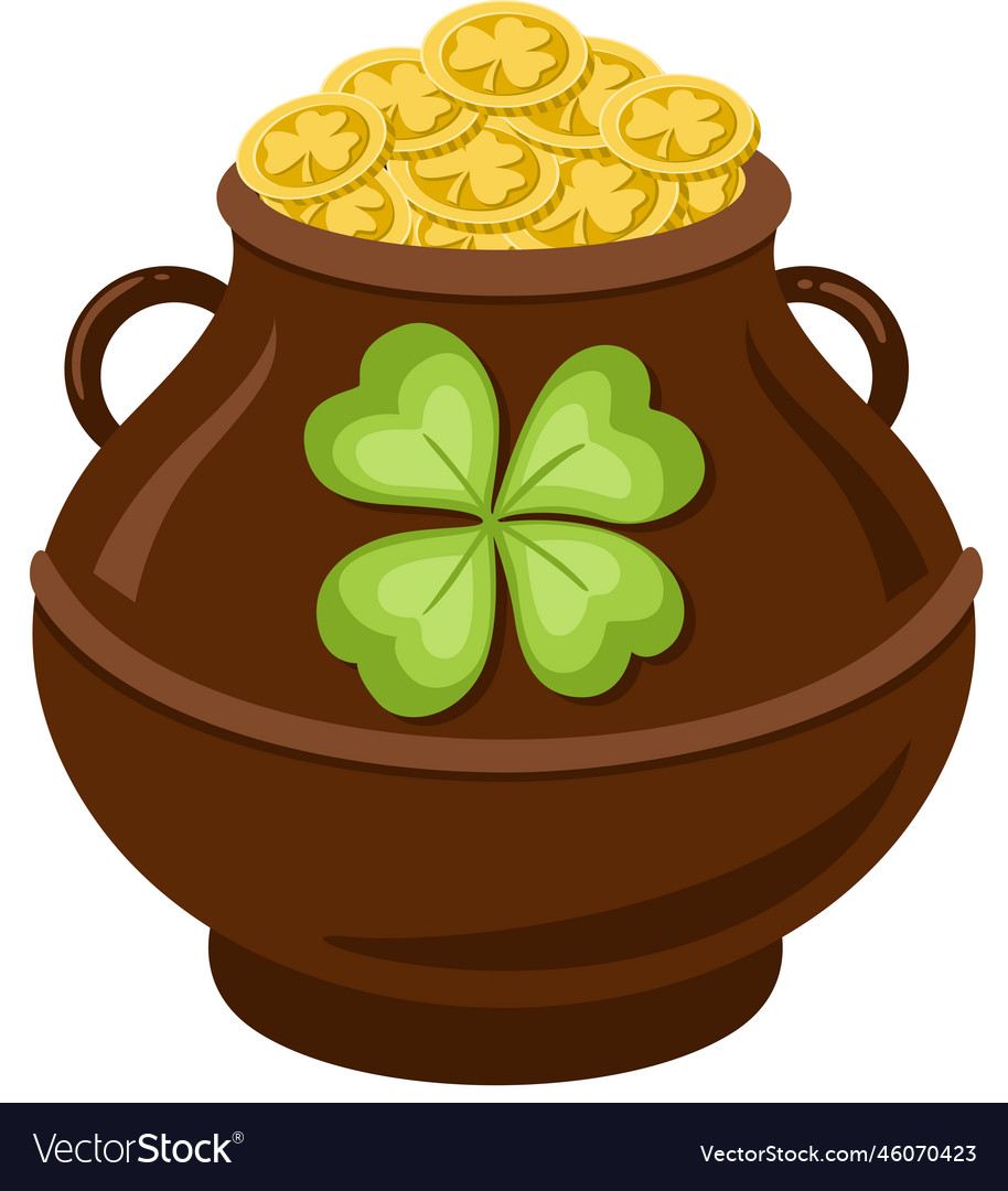 St patricks day pot full of gold coins Royalty Free Vector