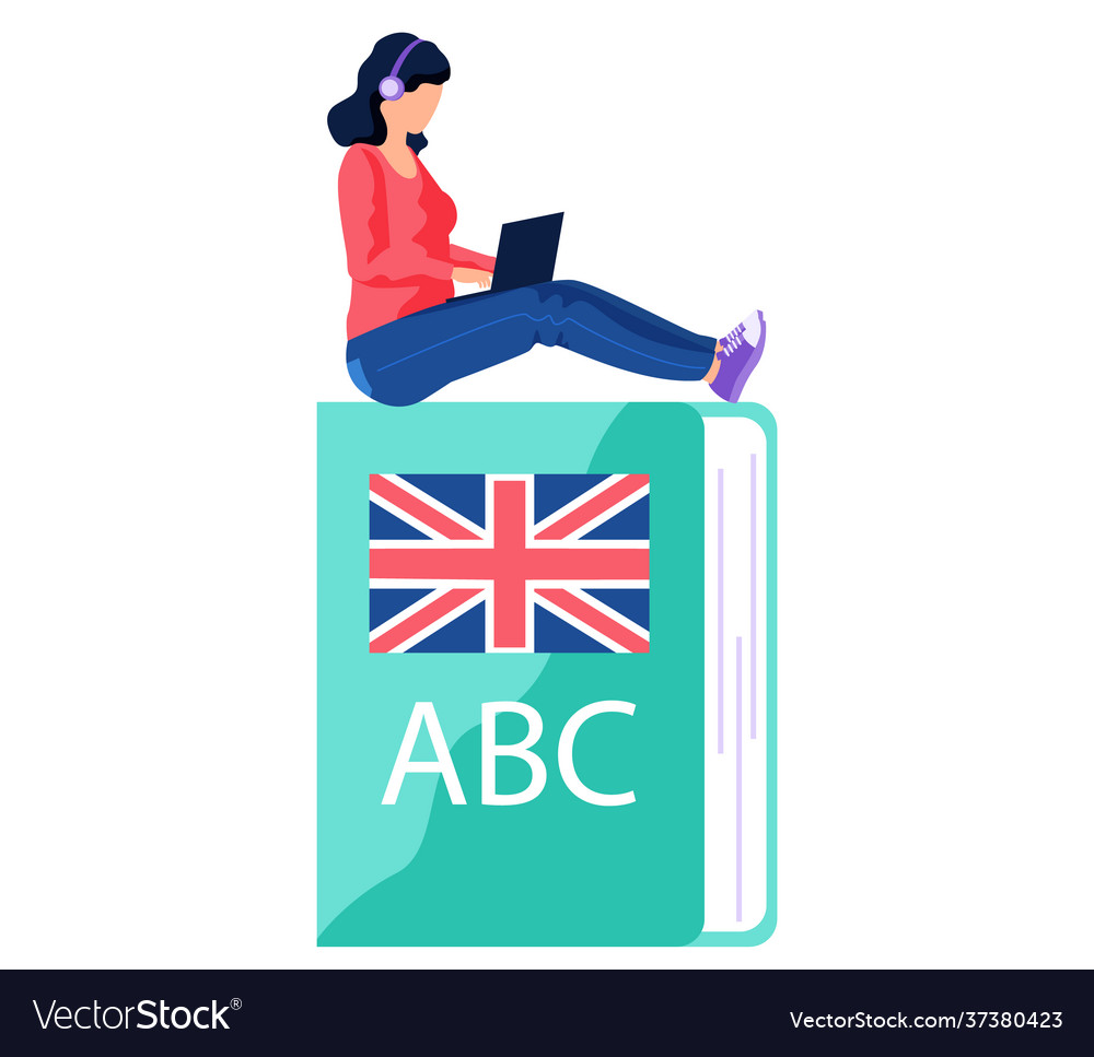 Woman studying foreign language at laptop student Vector Image