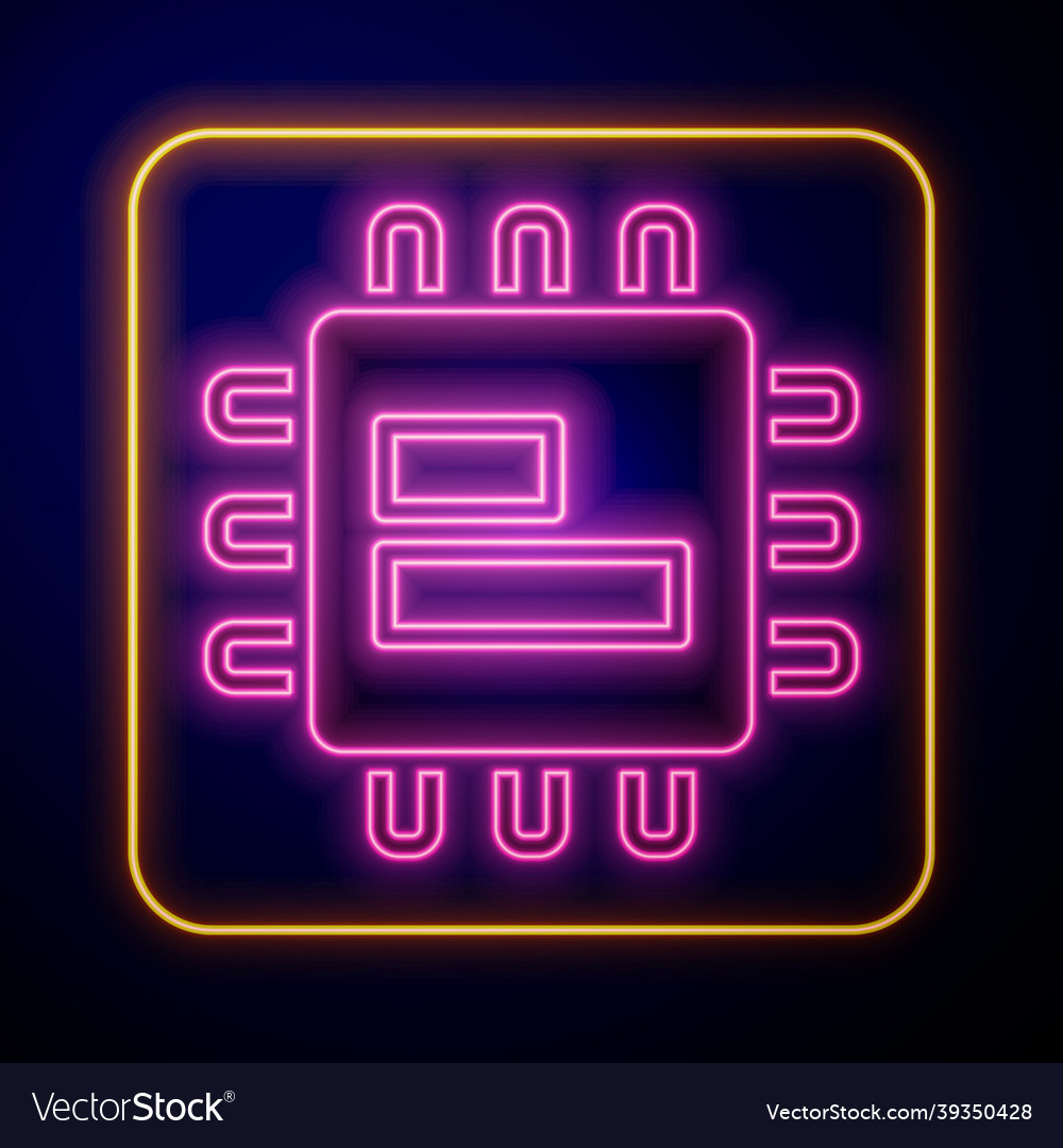 Glowing neon computer processor with microcircuits