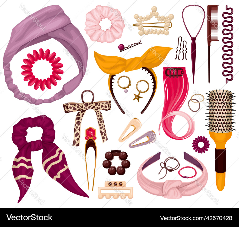 Hair accessories cartoon set Royalty Free Vector Image