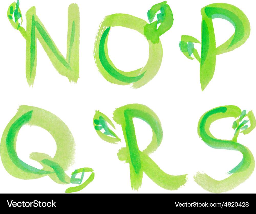 Handwritten watercolor alphabet with leaves Vector Image