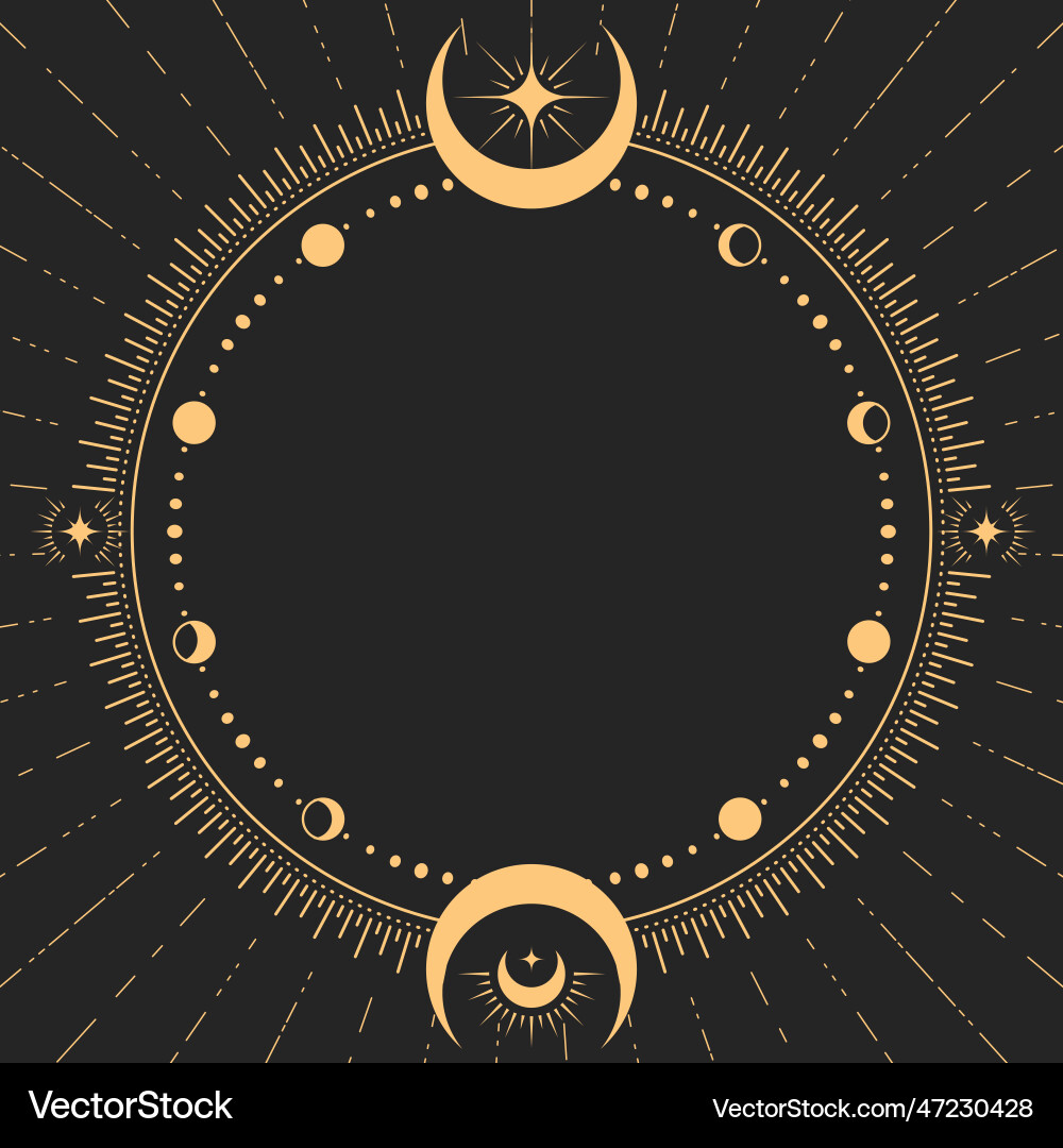 Mystic round frame with lunar phases tarot magic Vector Image