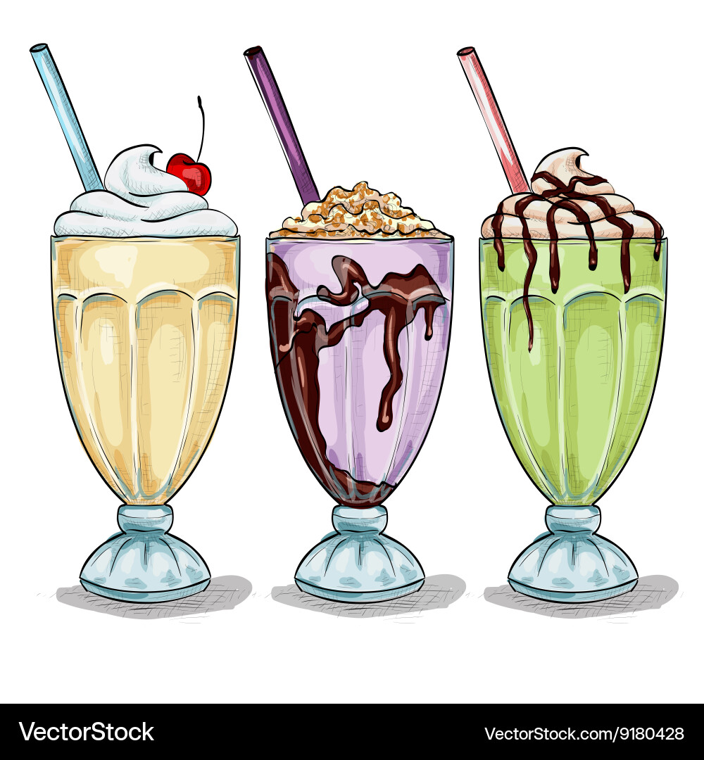 Set color milk shake cocktails Royalty Free Vector Image