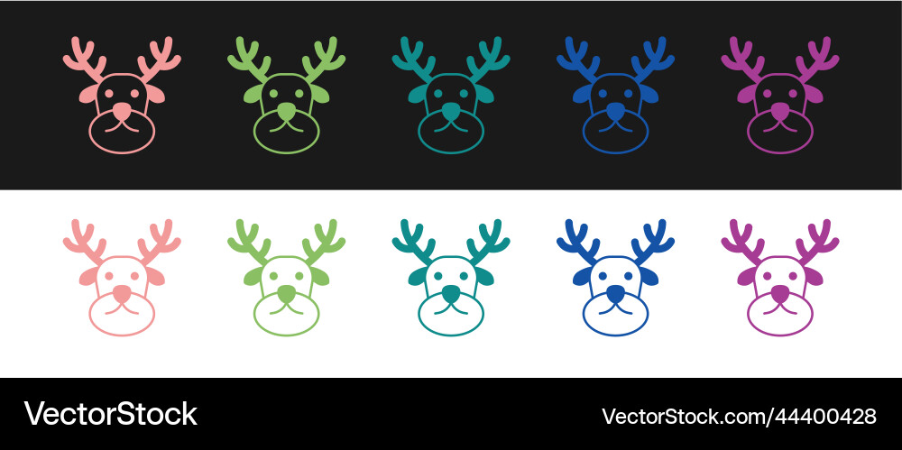 Set reindeer icon isolated on black and white Vector Image