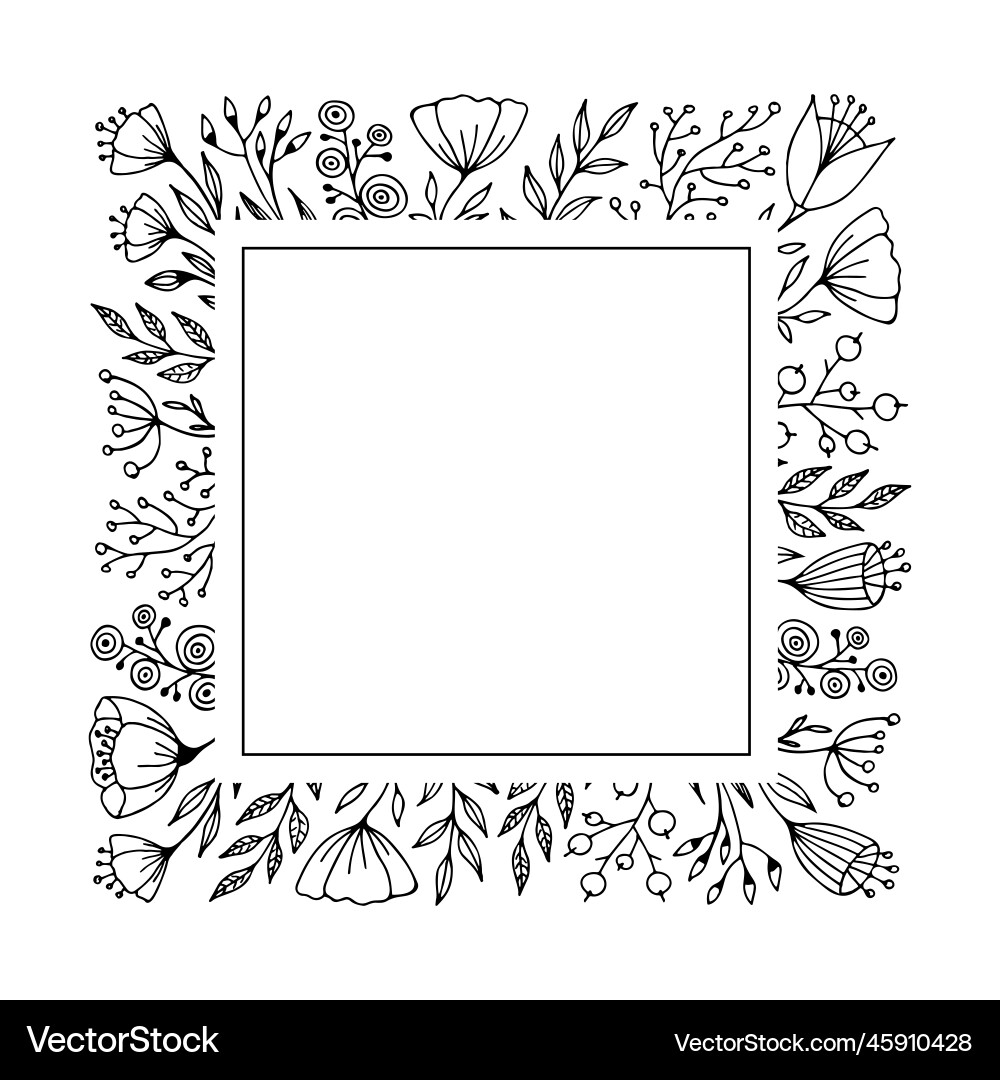Square frame with doodle of flowers Royalty Free Vector