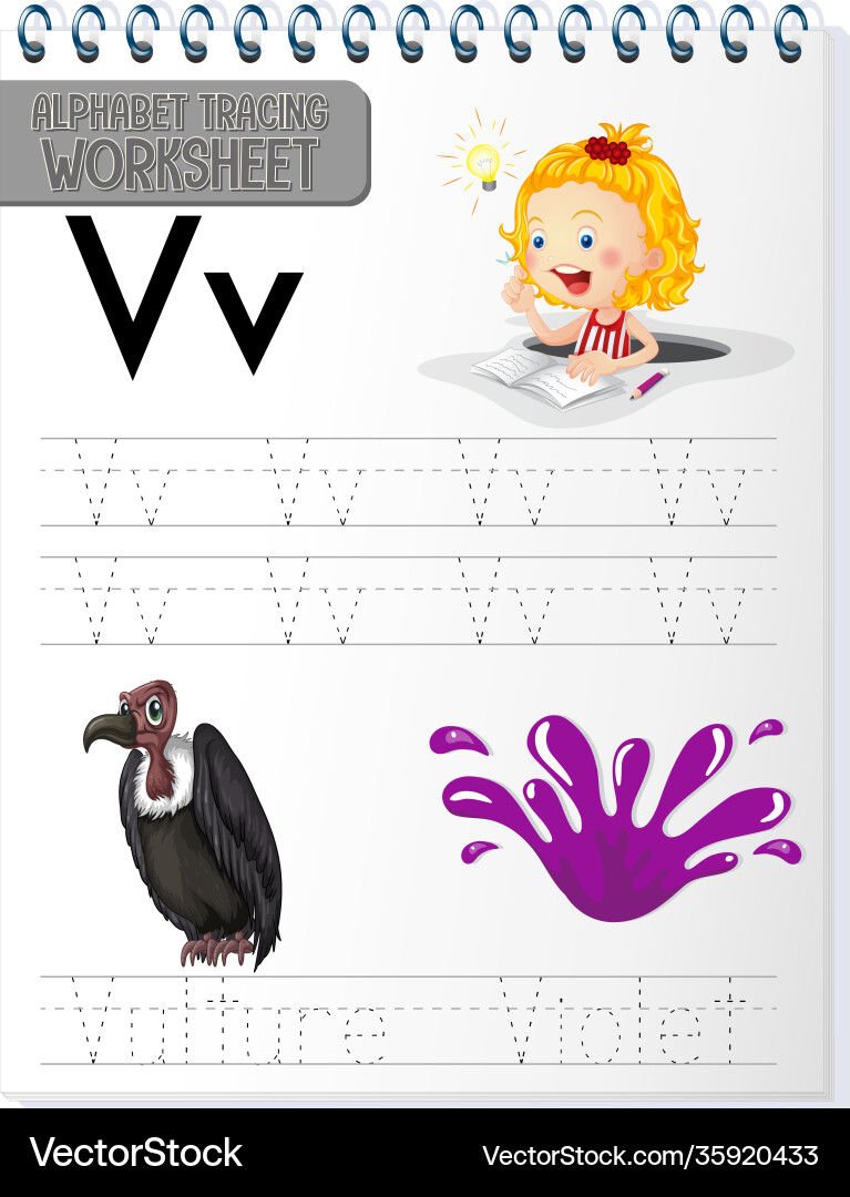 Alphabet tracing worksheet with letter v Vector Image