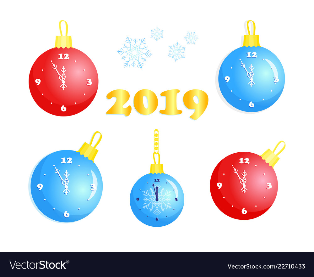 Christmas balls with clock new year set Royalty Free Vector