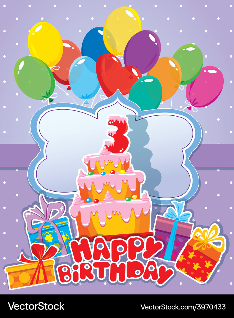 Happy birthday 3year 380 Royalty Free Vector Image