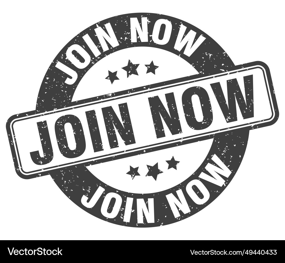 Join now stamp label round grunge sign Royalty Free Vector