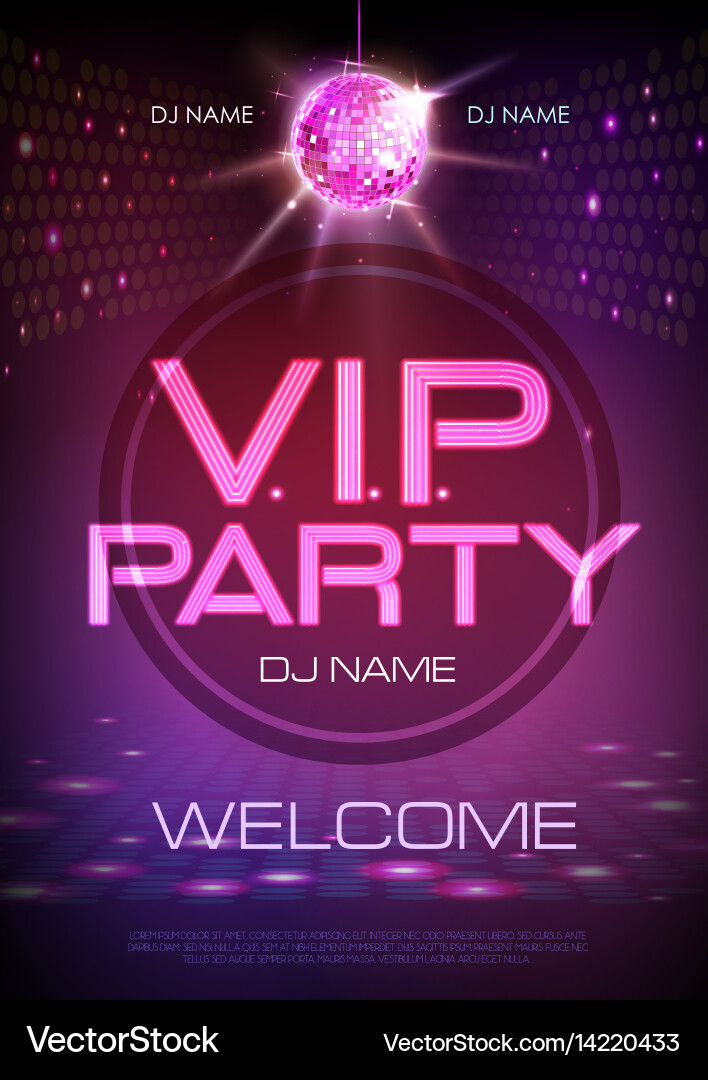Neon sign vip party disco poster Royalty Free Vector Image