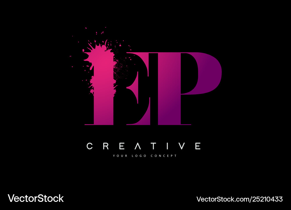 Purple pink ep e p letter logo design with ink Vector Image