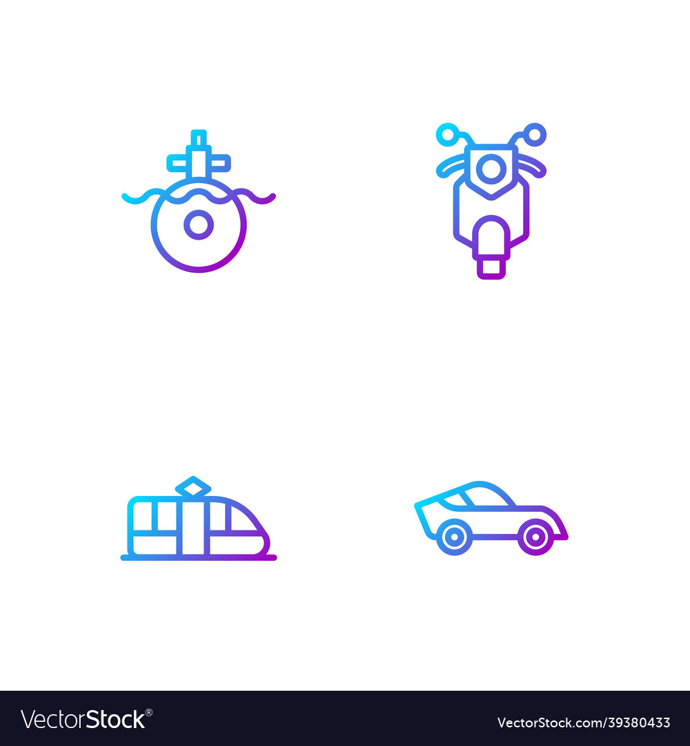 Set line car tram and railway submarine Royalty Free Vector