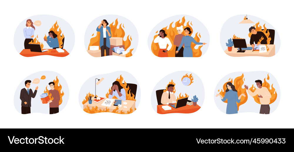 Stress work angry fire conflict office business Vector Image