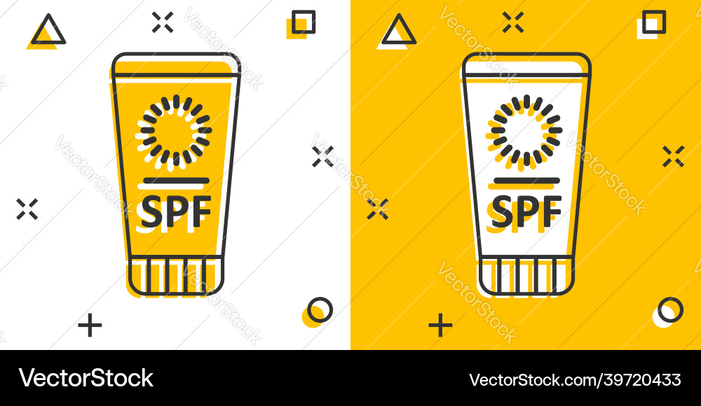 Sun protection icon in comic style sunblock cream Vector Image