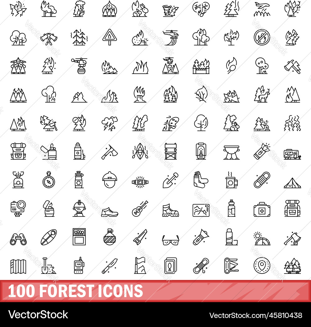 100 forest icons set outline style Royalty Free Vector Image