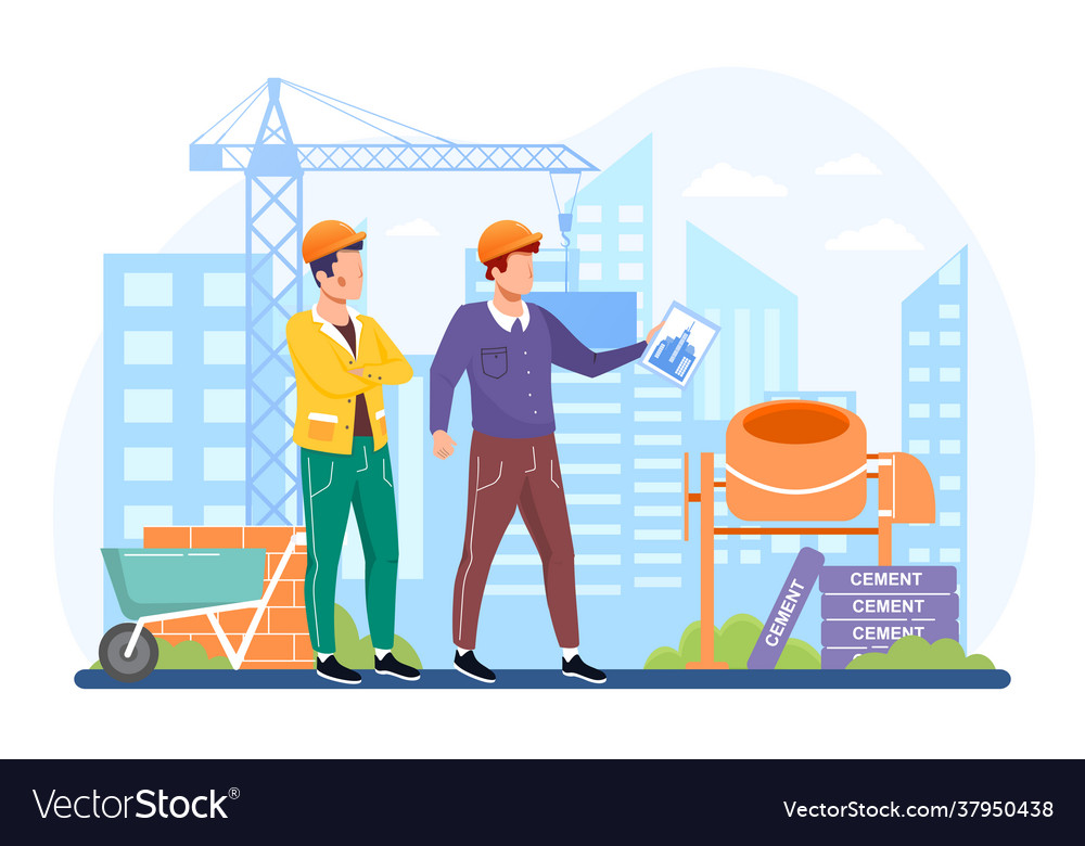 Architect Hold Blueprints Near Construction Vector Image architect-hold-blueprints-near-construction-vector-image