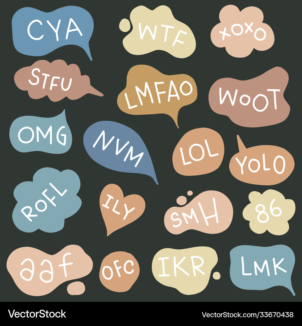 Bubble talk phrases hand draw set online slang Vector Image