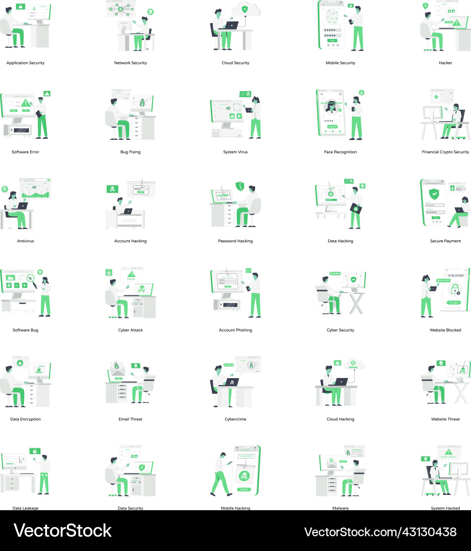 Bundle of cybersecurity flat mini Royalty Free Vector Image