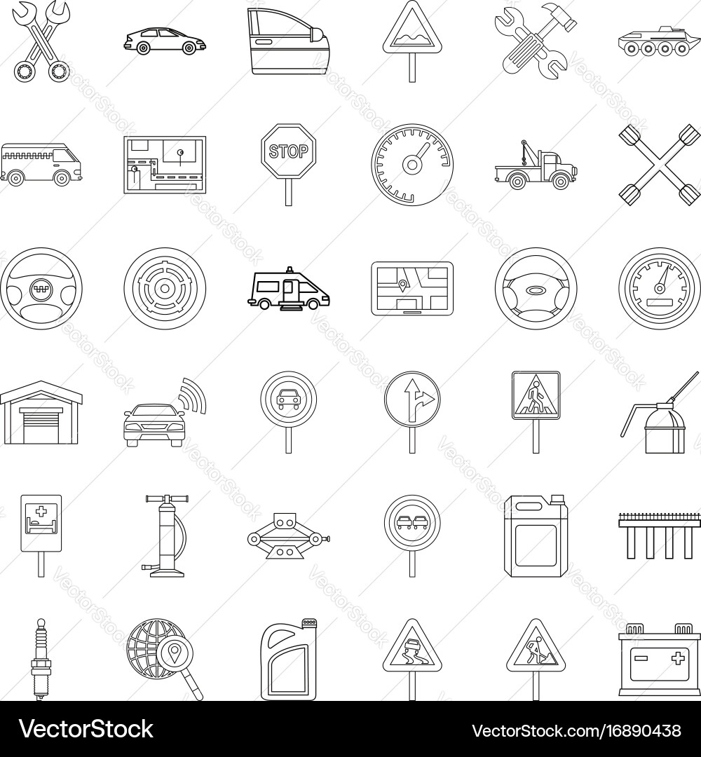 Car driver icons set outline style Royalty Free Vector Image