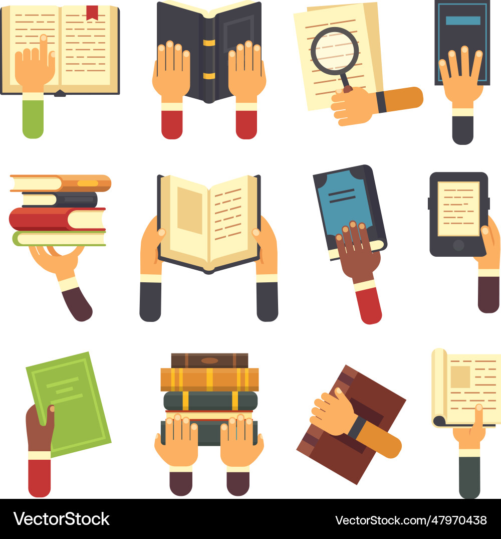 Hands with books holding book in hand reading Vector Image