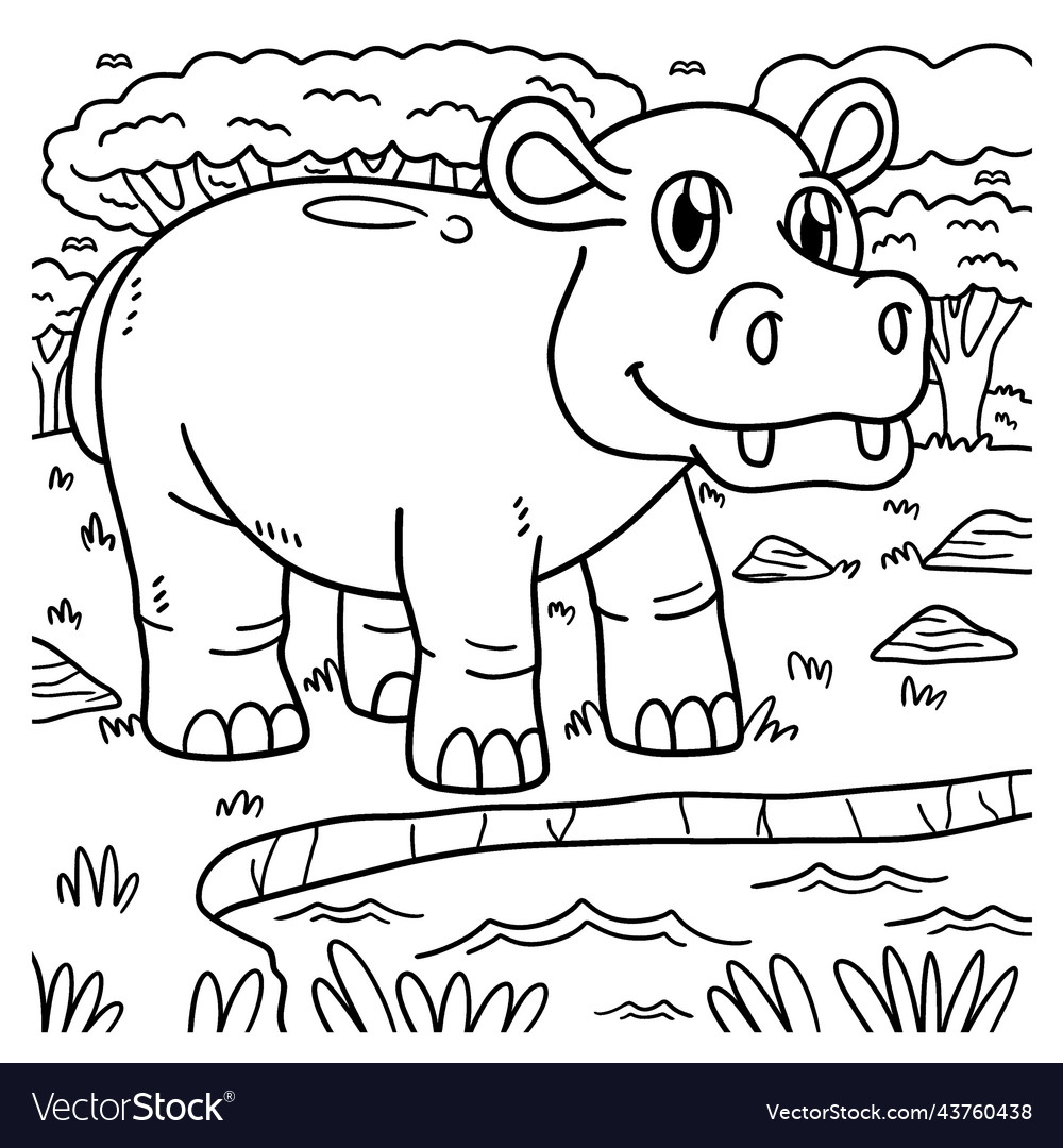 Hippopotamus animal coloring page for kids Vector Image
