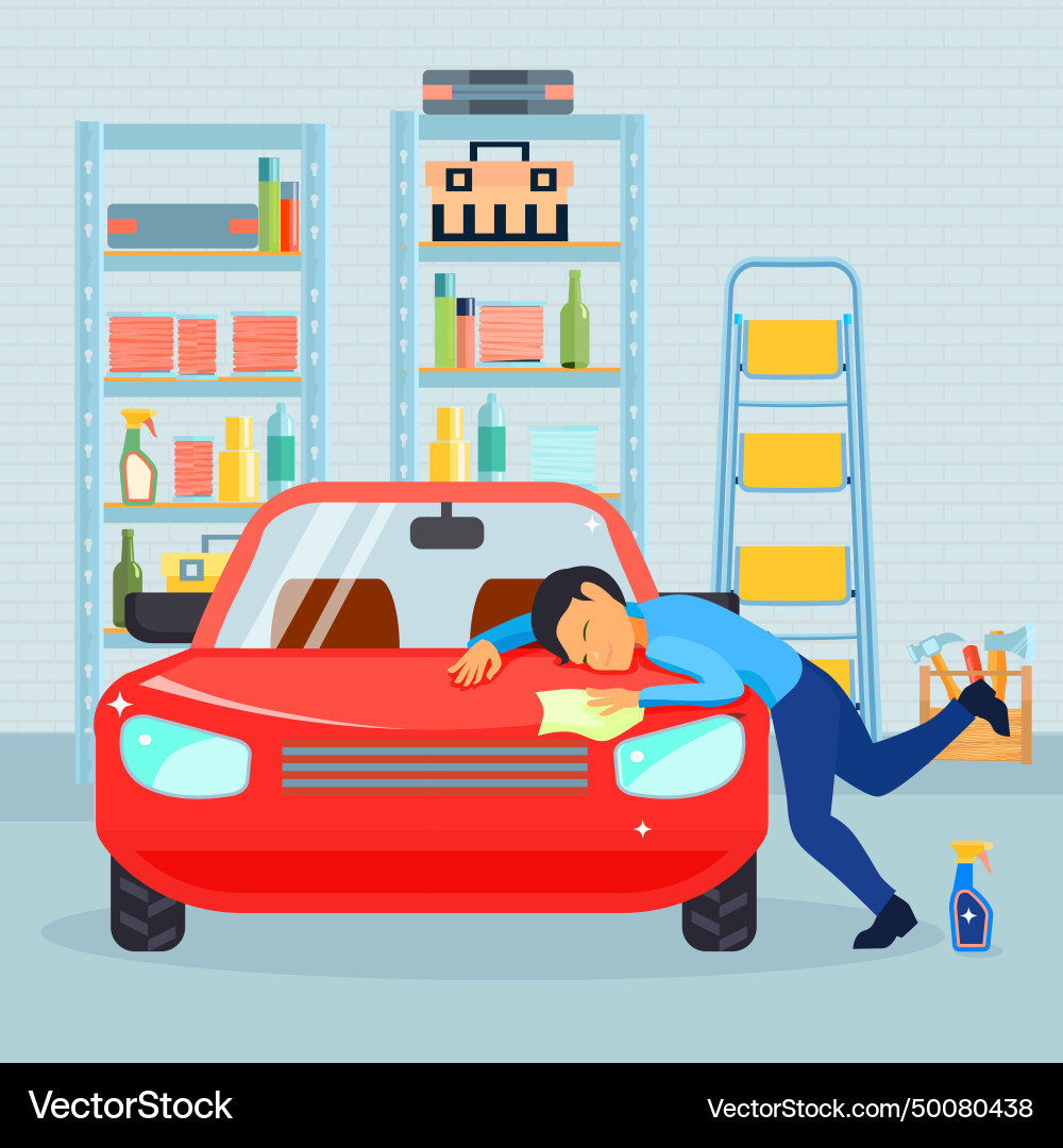 Male love his car composition Royalty Free Vector Image