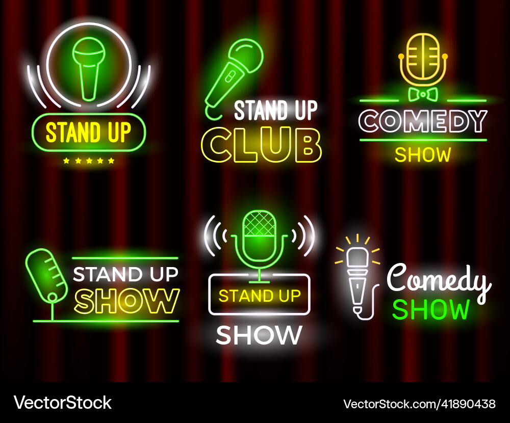 Standup comedy open microphone comedian symbols Vector Image