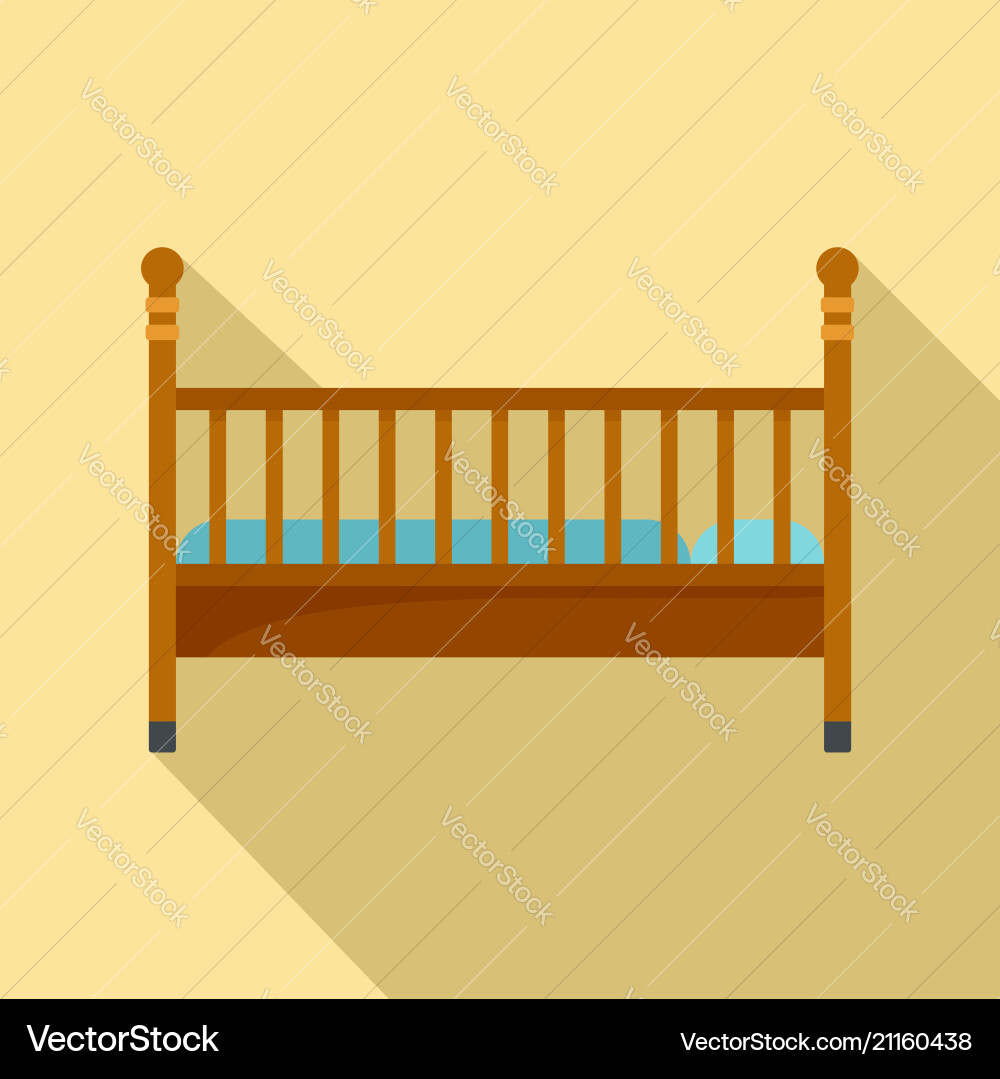 Wood baby bed icon flat style Royalty Free Vector Image