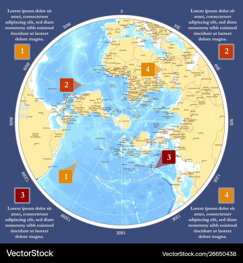 World map in polar projection antarctic center Vector Image