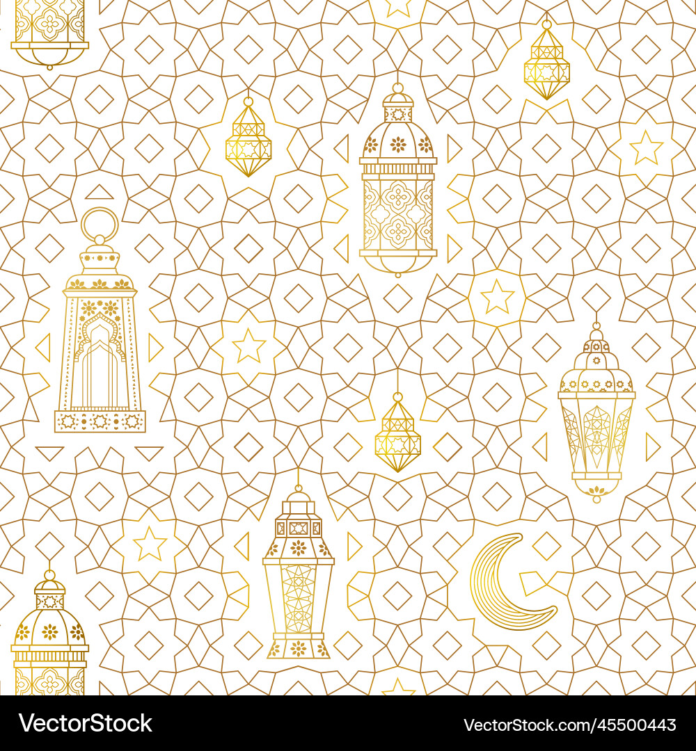 Golden seamless pattern with arabic lamps gold Vector Image