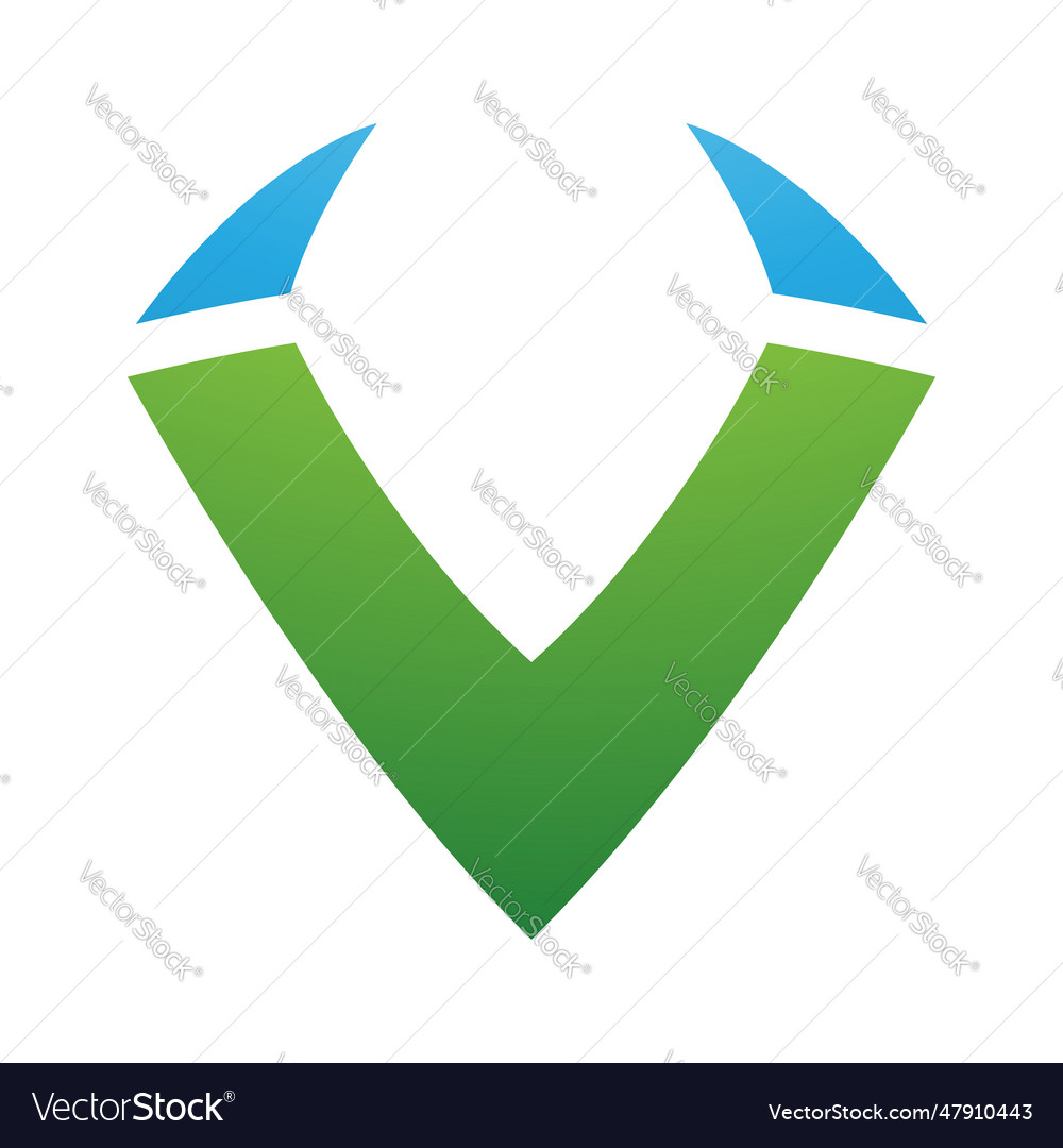 Green and blue horn shaped letter v icon Vector Image