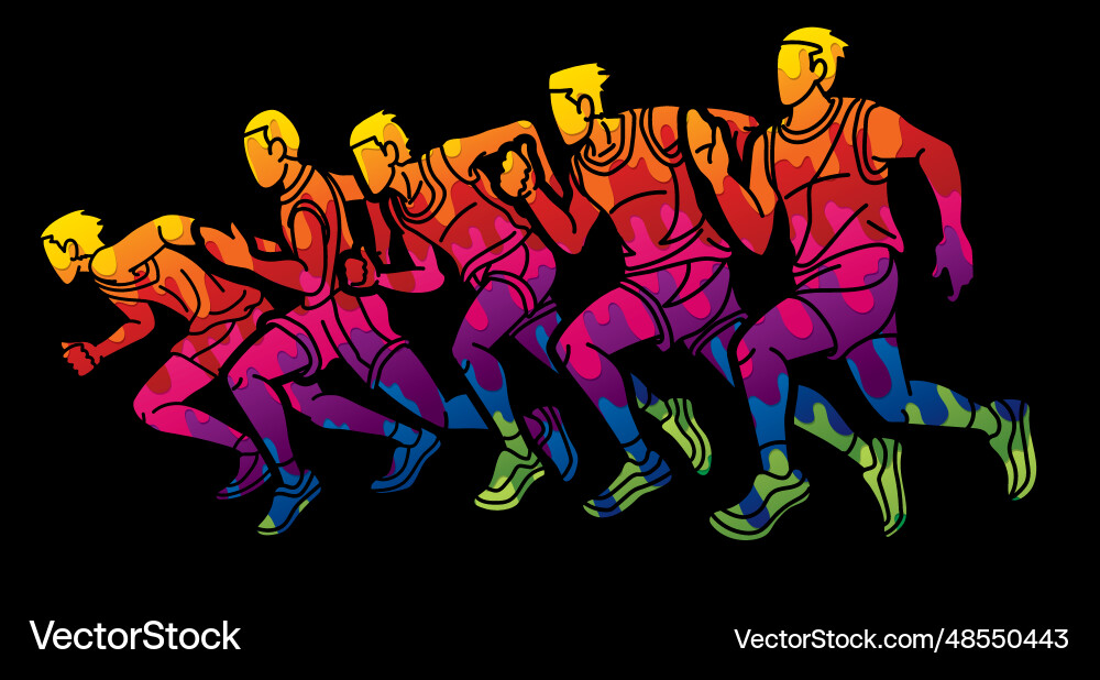 Group of runner action start running men run Vector Image