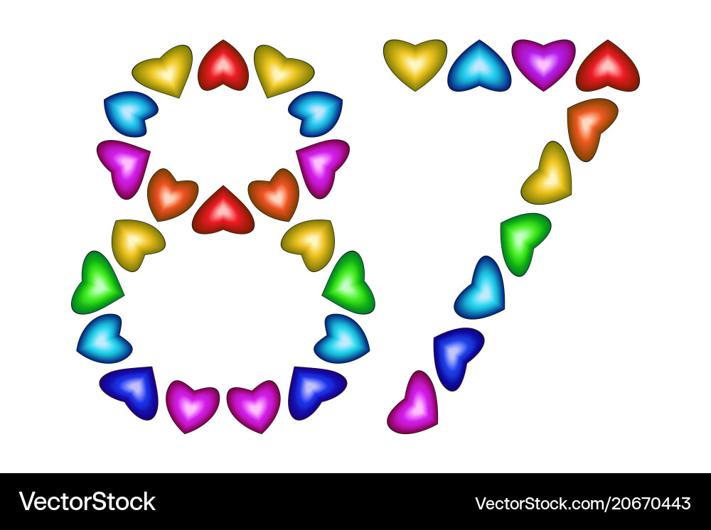 Number 87 eighty seven colorful hearts on white Vector Image