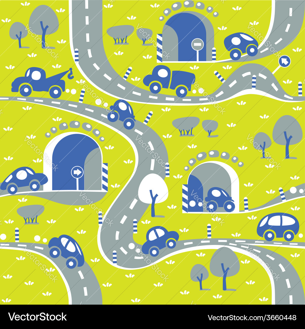 Cars on the road seamless pattern Royalty Free Vector Image