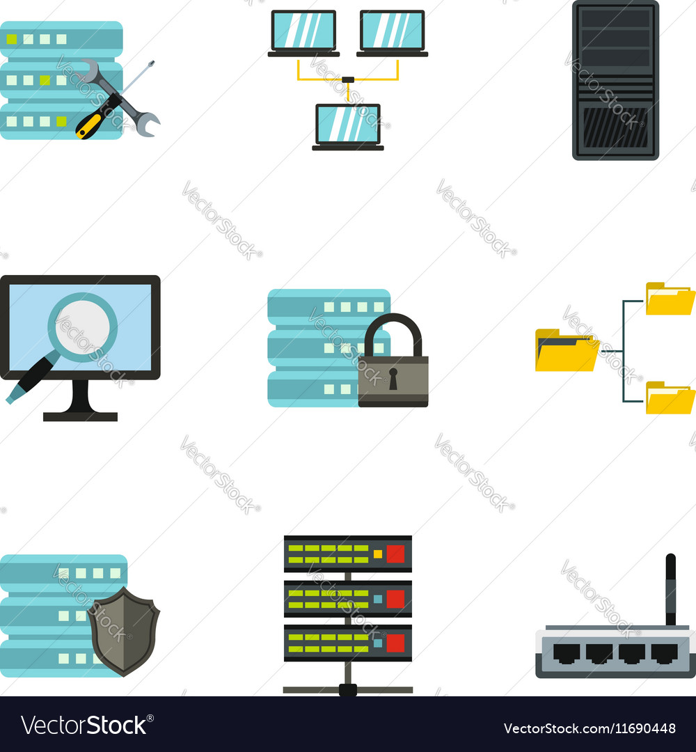 Computer data icons set flat style Royalty Free Vector Image