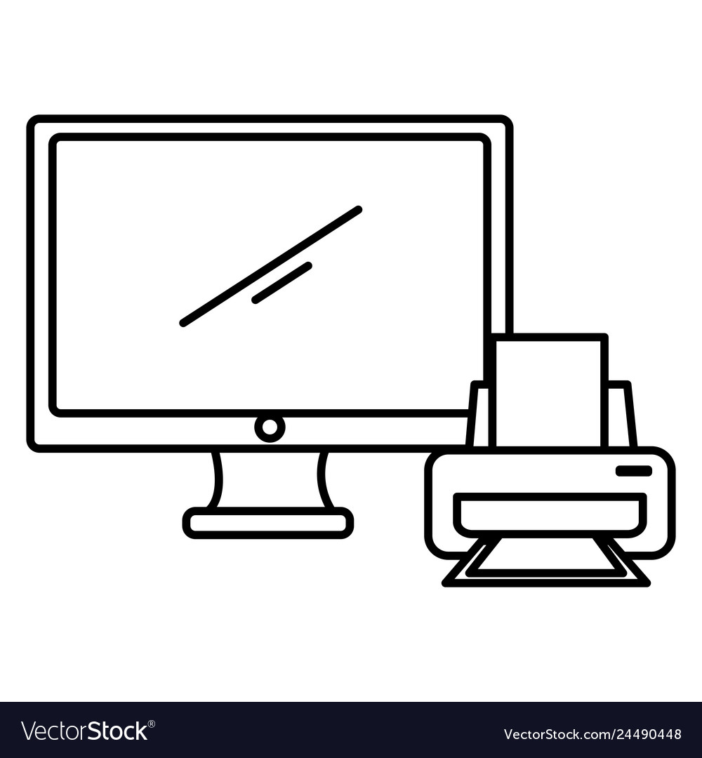 Computer display with printer Royalty Free Vector Image