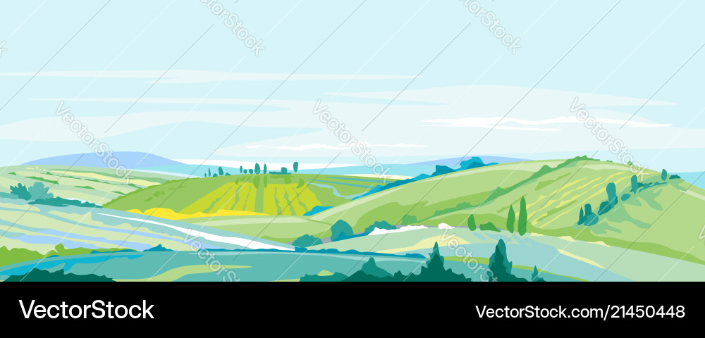 Farming hills panorama landscape background Vector Image