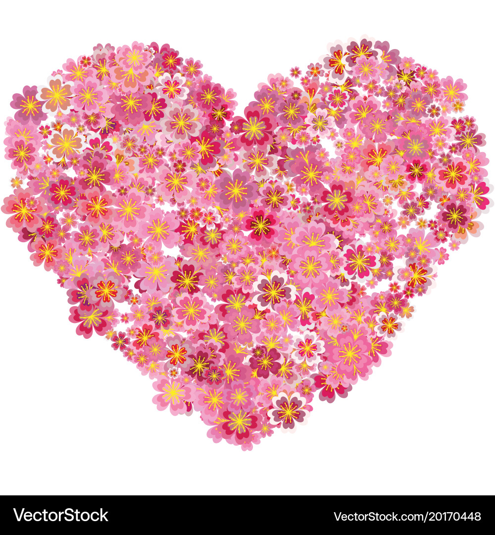 Heart shape pink sakura flowers splash Royalty Free Vector