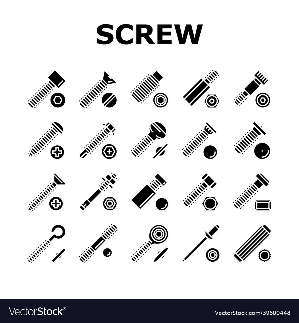 Screw and bolt building accessory icons set Vector Image