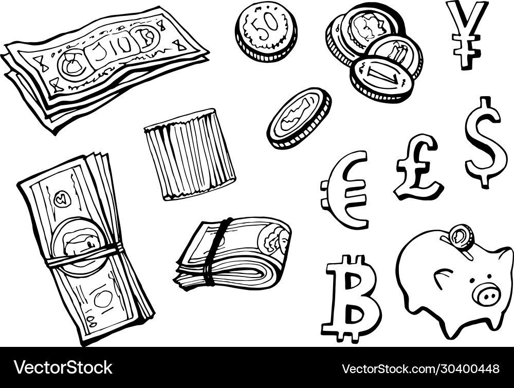Some doodles on money theme hand draw Royalty Free Vector