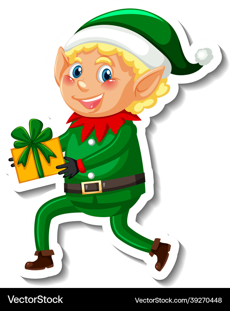 Sticker template with little elf cartoon Vector Image
