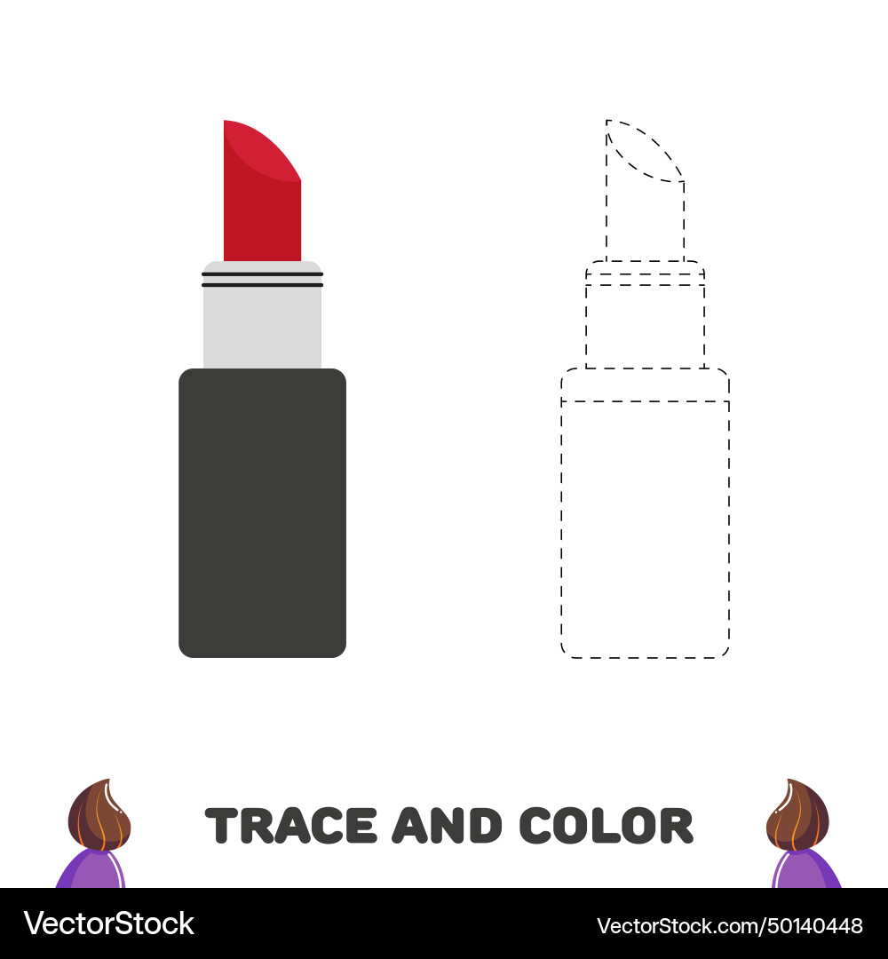 Trace and color the lipstick handwriting practice Vector Image