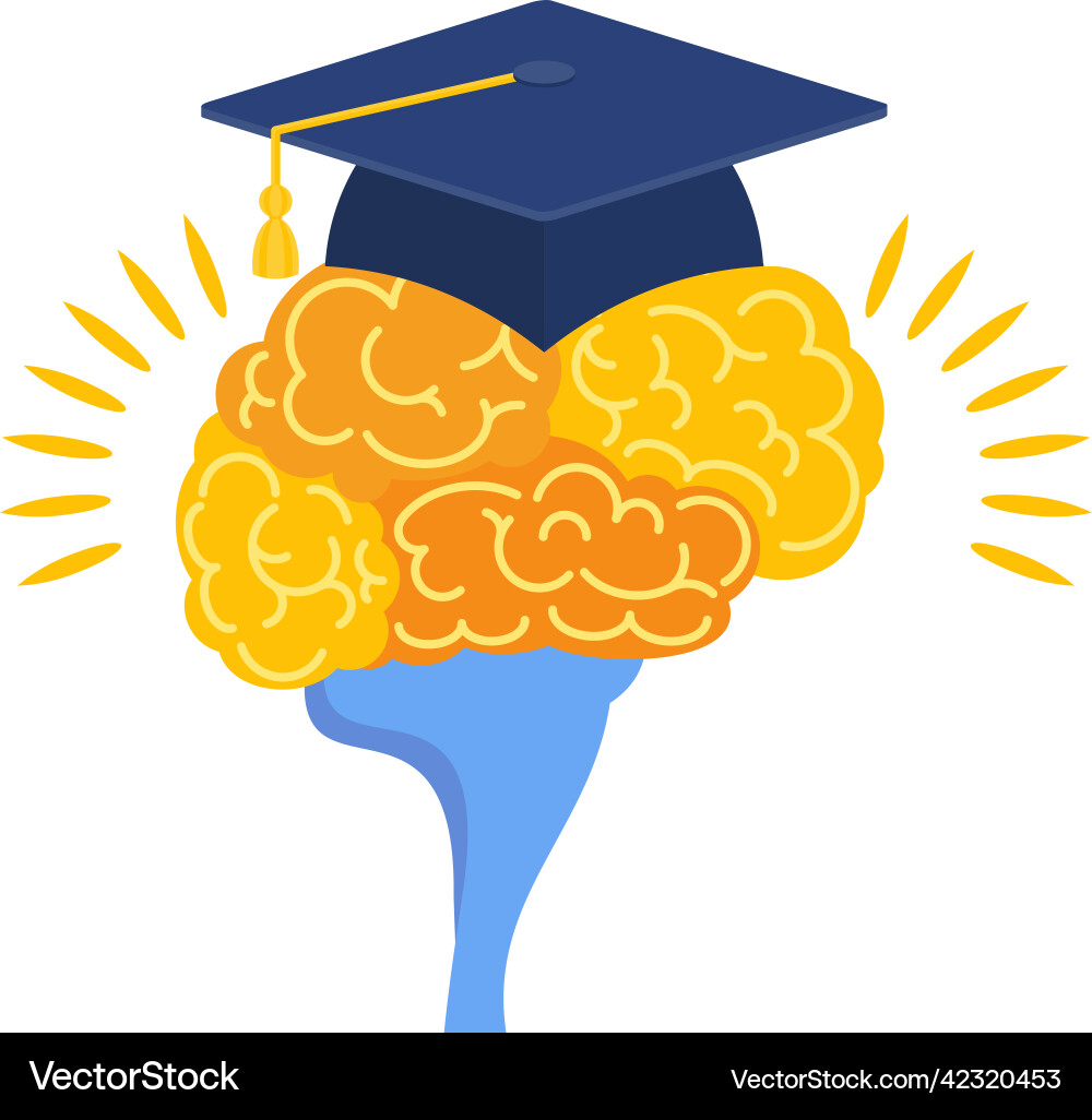Brain and cap university graduate cap graduation Vector Image