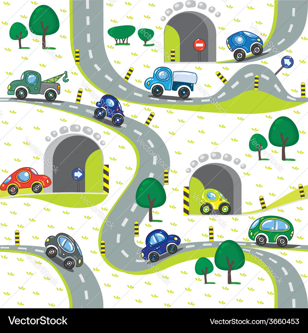 Cars on the road seamless pattern Royalty Free Vector Image