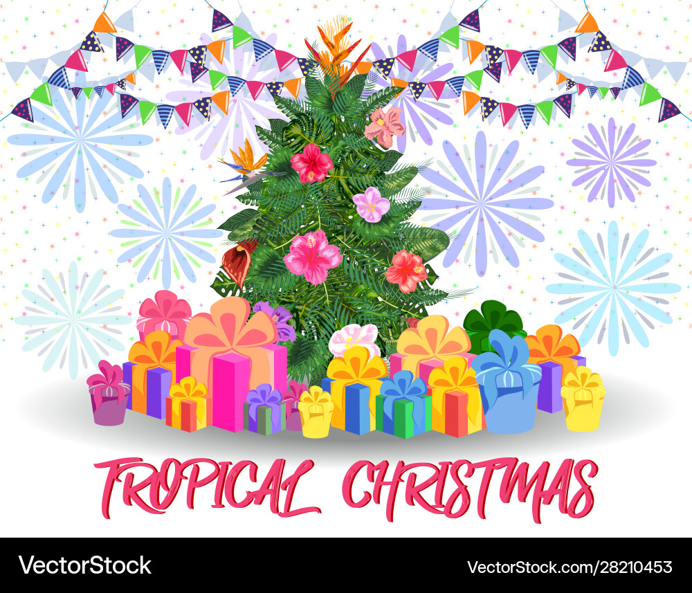 Christmas tree made tropical monstera leaves Vector Image