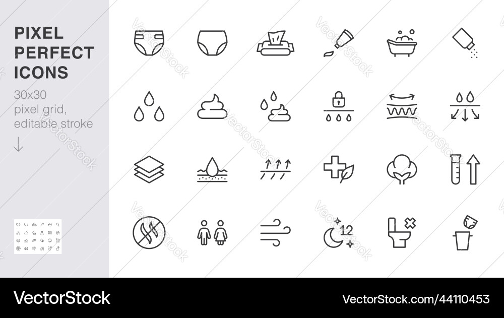 Diaper line icon set baby pants feature Royalty Free Vector
