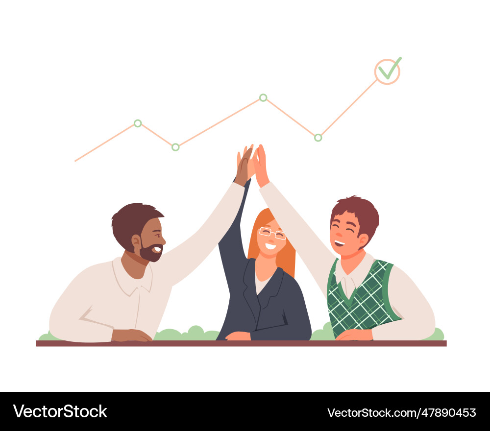 Happy team rejoices and high five growth Vector Image