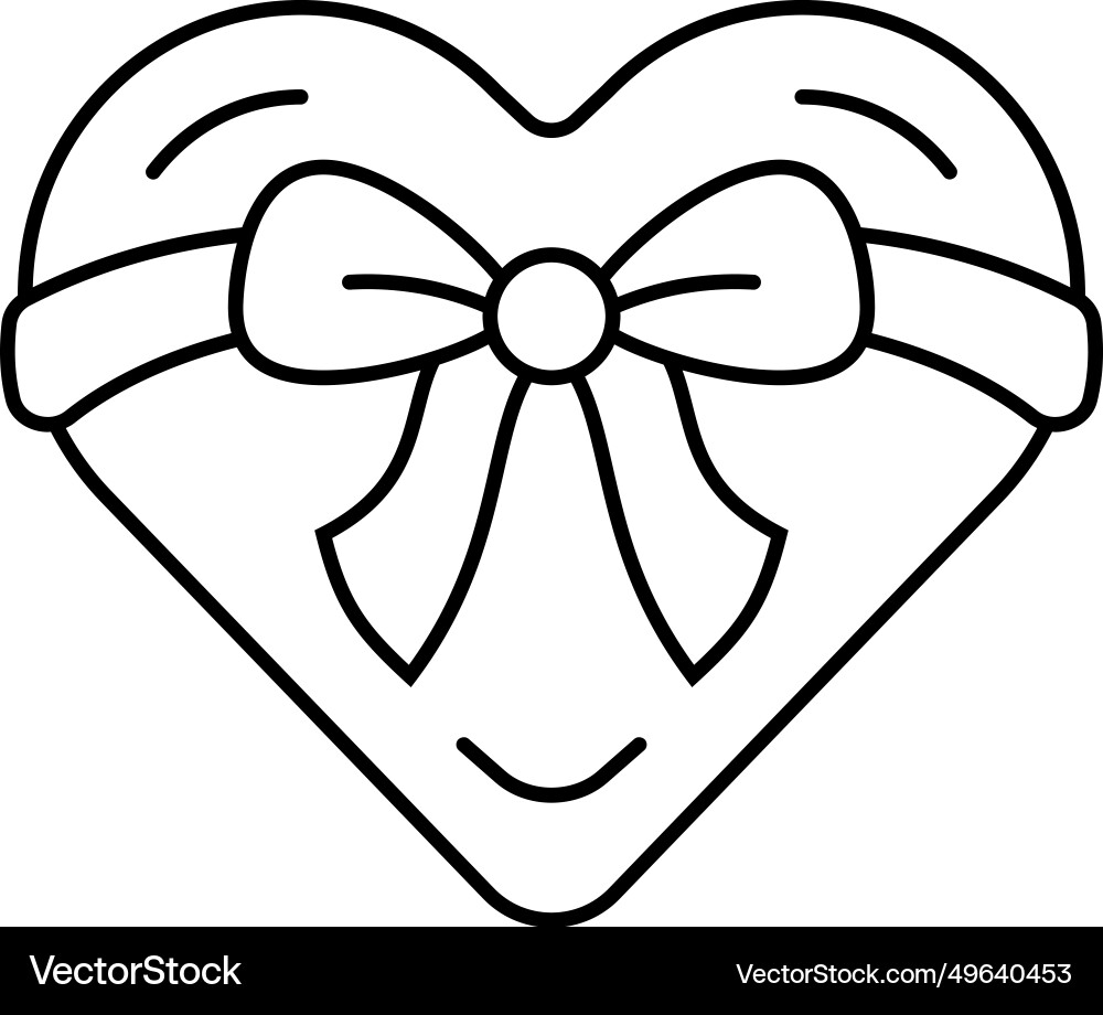 Heart gift ribbon bow line icon Royalty Free Vector Image